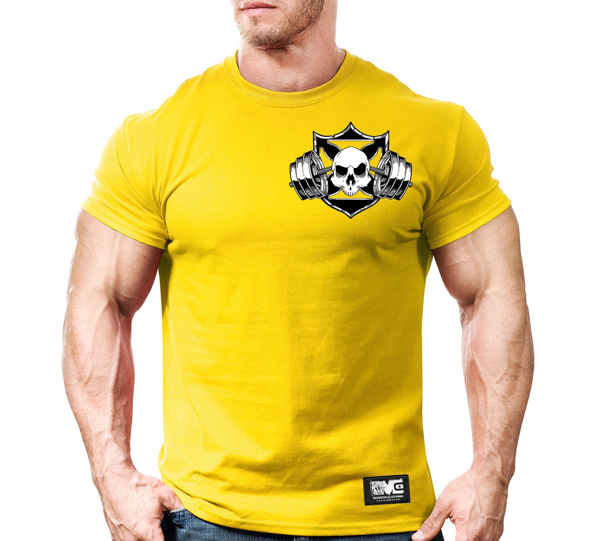 CSS: Skull-Shield-Barbell-BK-WT-GY-Left-65 – Monsta Clothing